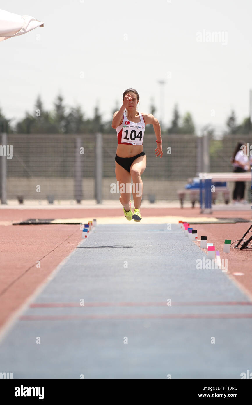Istanbul Turkey June 09 2018 Undefined Athlete Triple Jumping During Balkan U18 Athletics