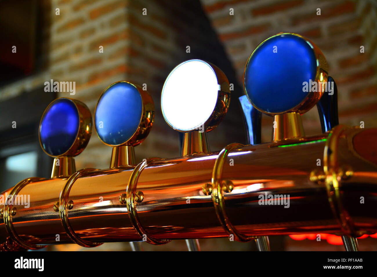 beer taps at the bar Stock Photo - Alamy