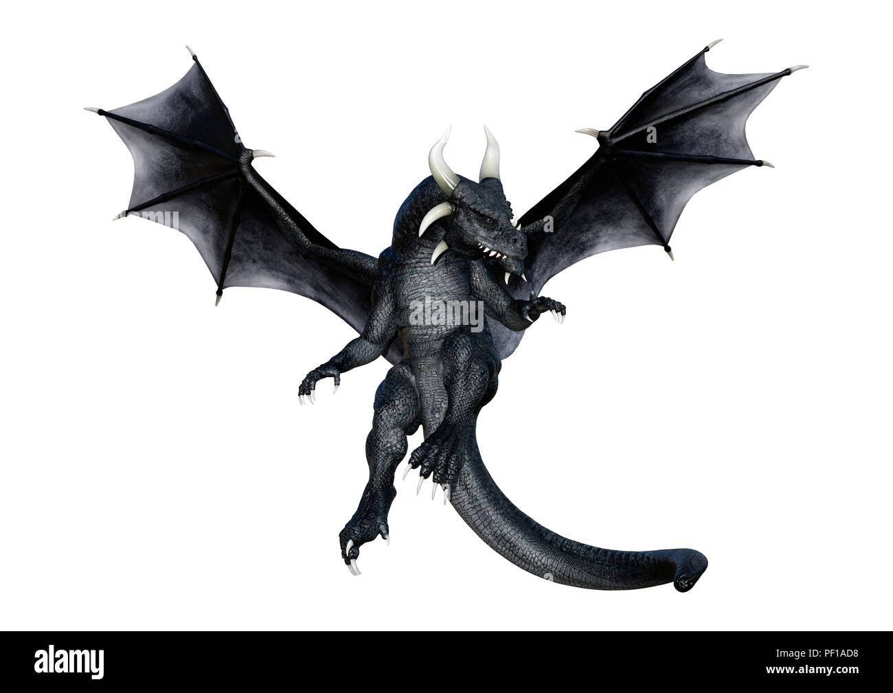 3D rendering of a black fantasy dragon isolated on white background ...
