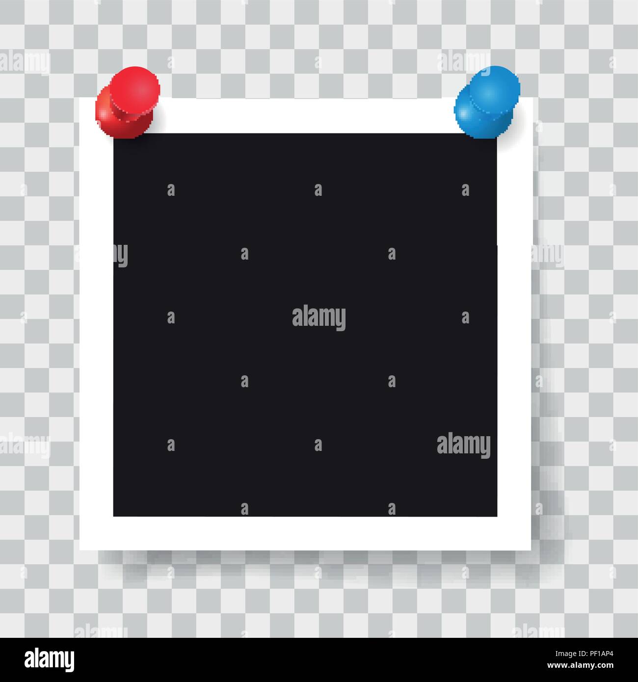 Realistic photo frame with color pins, vector illustration on ...