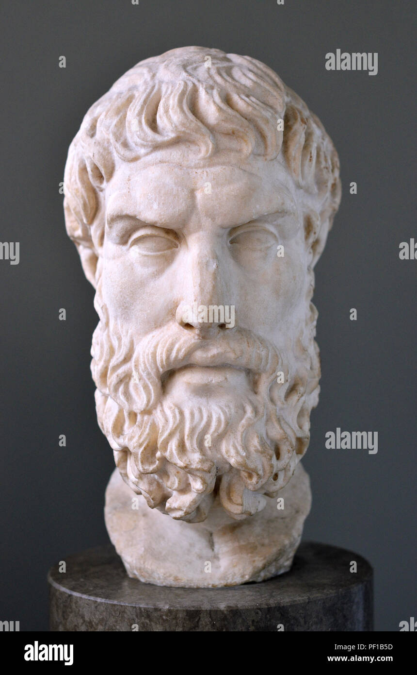 Marble bust of Epikouros (Greek philosopher: 342/1-271/0 BC) founder of ...