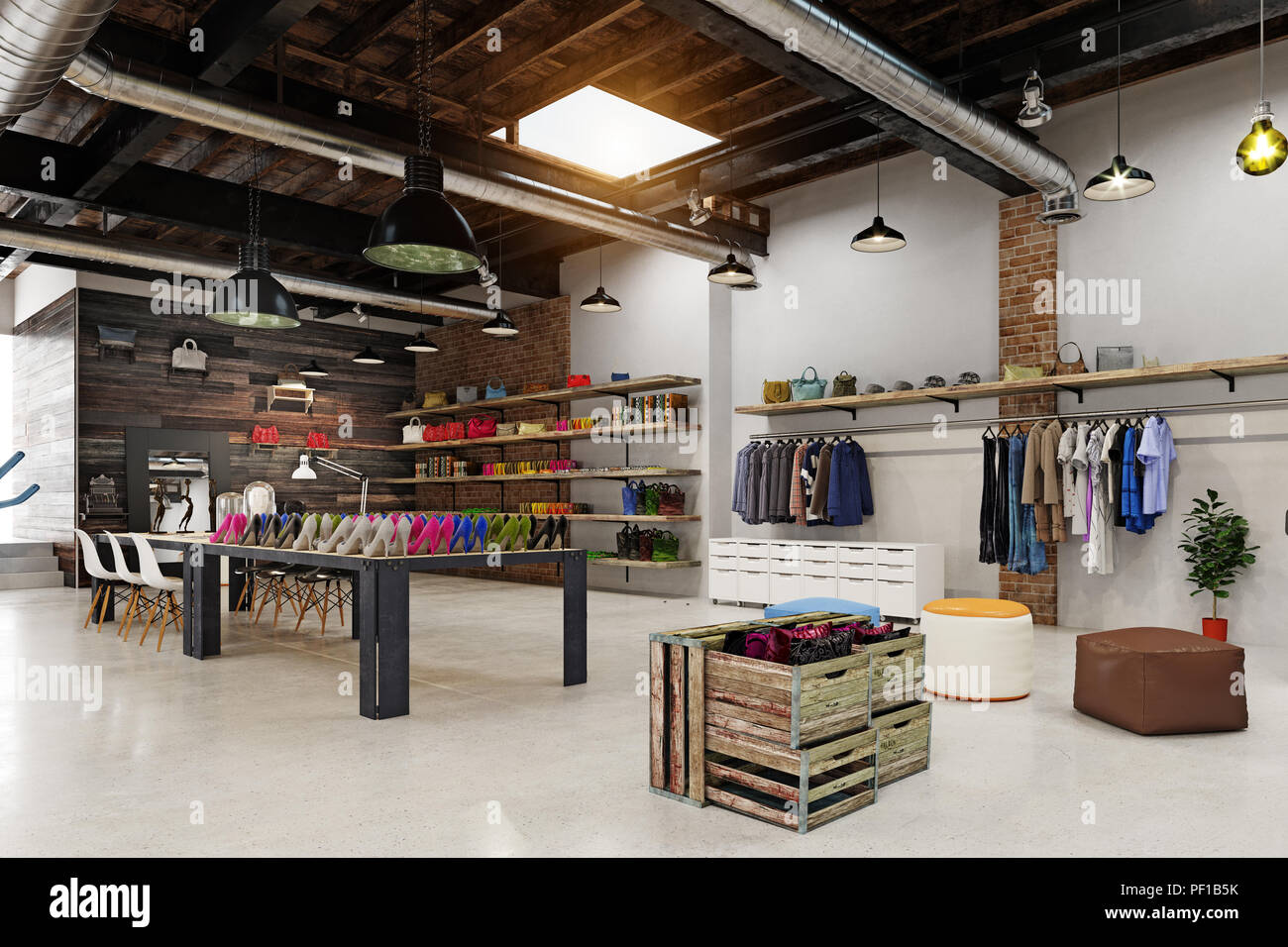 modern boutique interior loft design. 3d rendering Stock Photo - Alamy