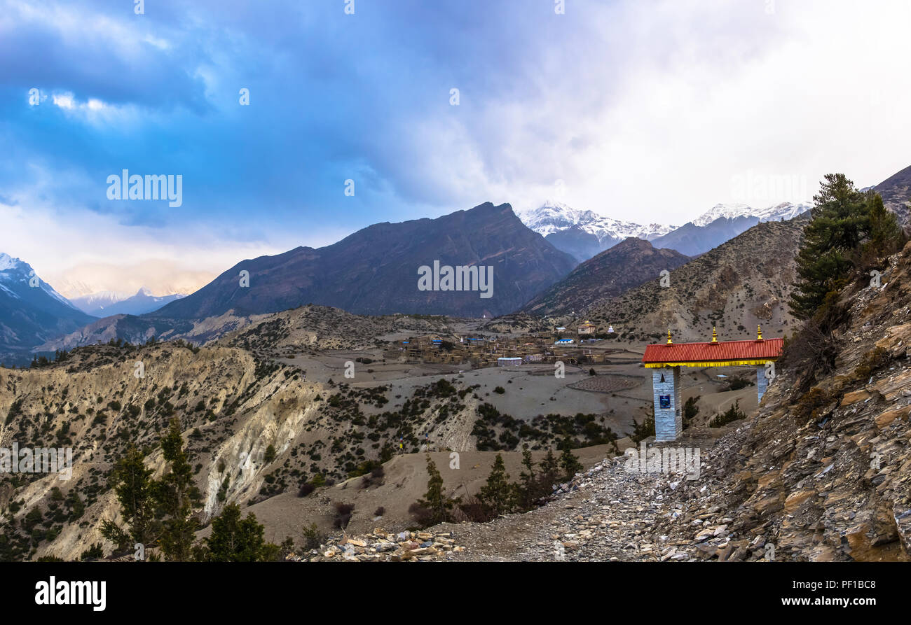View of the mountain village of Naval in the Himalayas on spring day ...