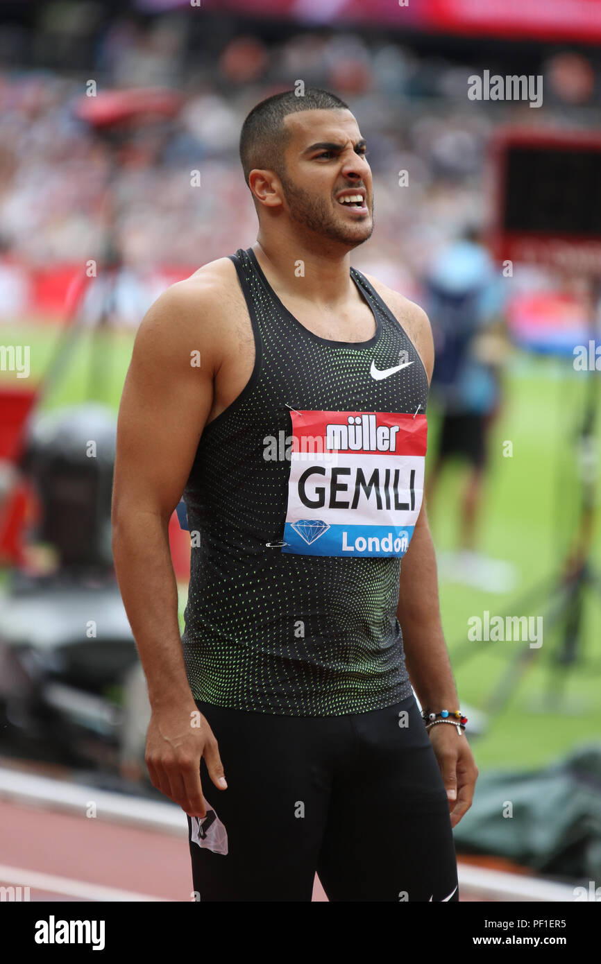 Adam GEMILI of GB in the mens 200 metres at the 2018 Muller Anniversary ...