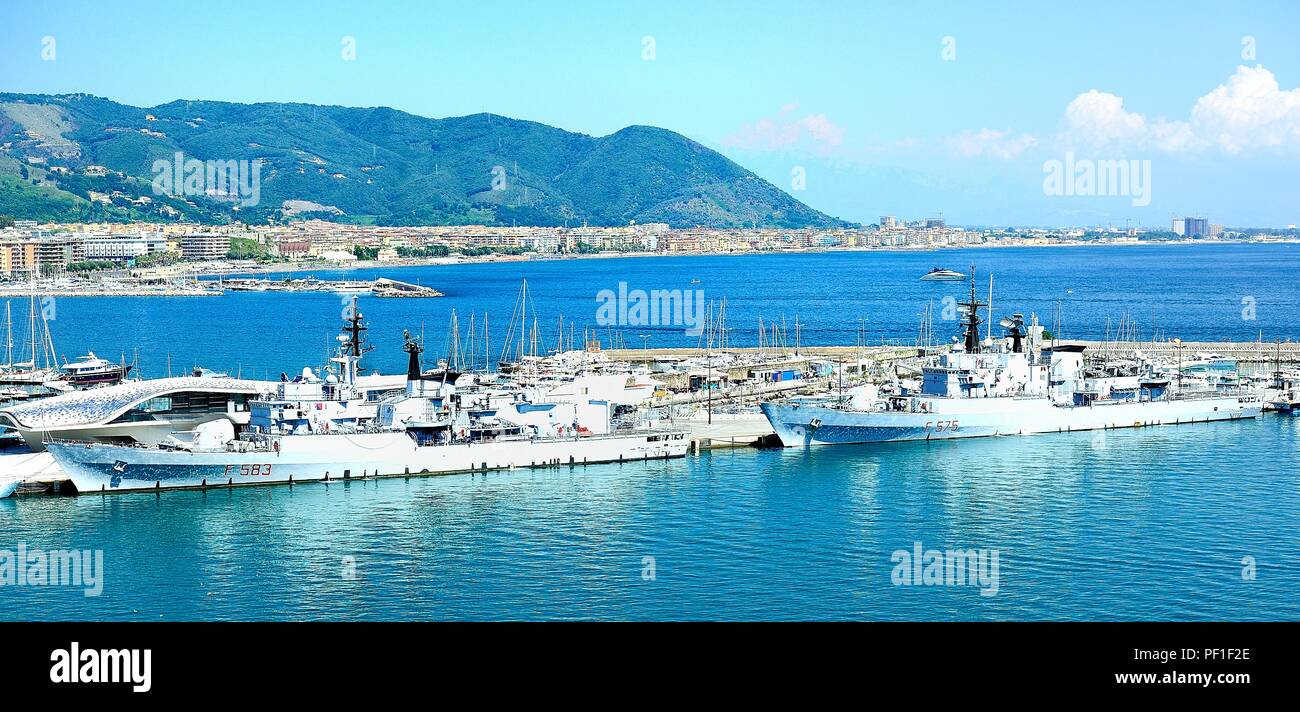 Maestrale-class frigate, Port of Salerno, Italy - July 2018: F575 and ...