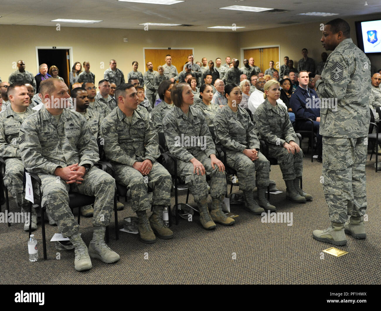 Chief Master Sgt. Farrell Thomas, 2nd Air Force command chief, speaks ...