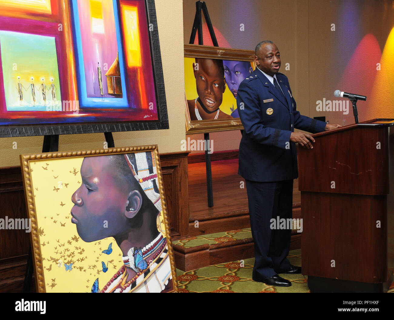 Maj. Gen. Mark Brown, 2nd Air Force commander, speaks during the ...