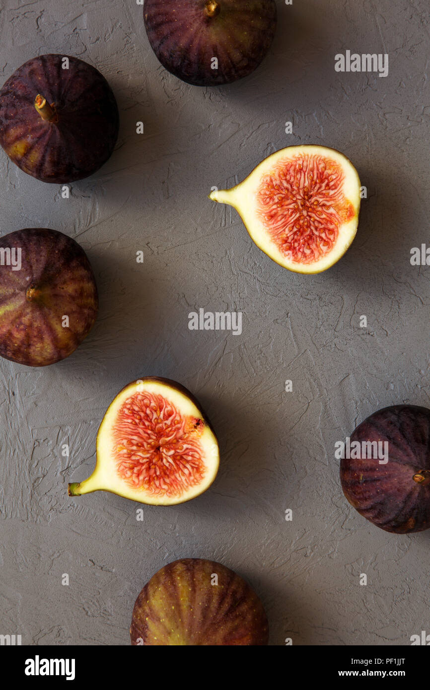 Fresh figs on concrete background, overhead view. Flat lay, from above ...