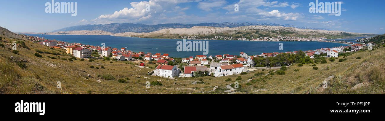Croatia, Europe: panoramic view of the fjord and the village of Pag ...