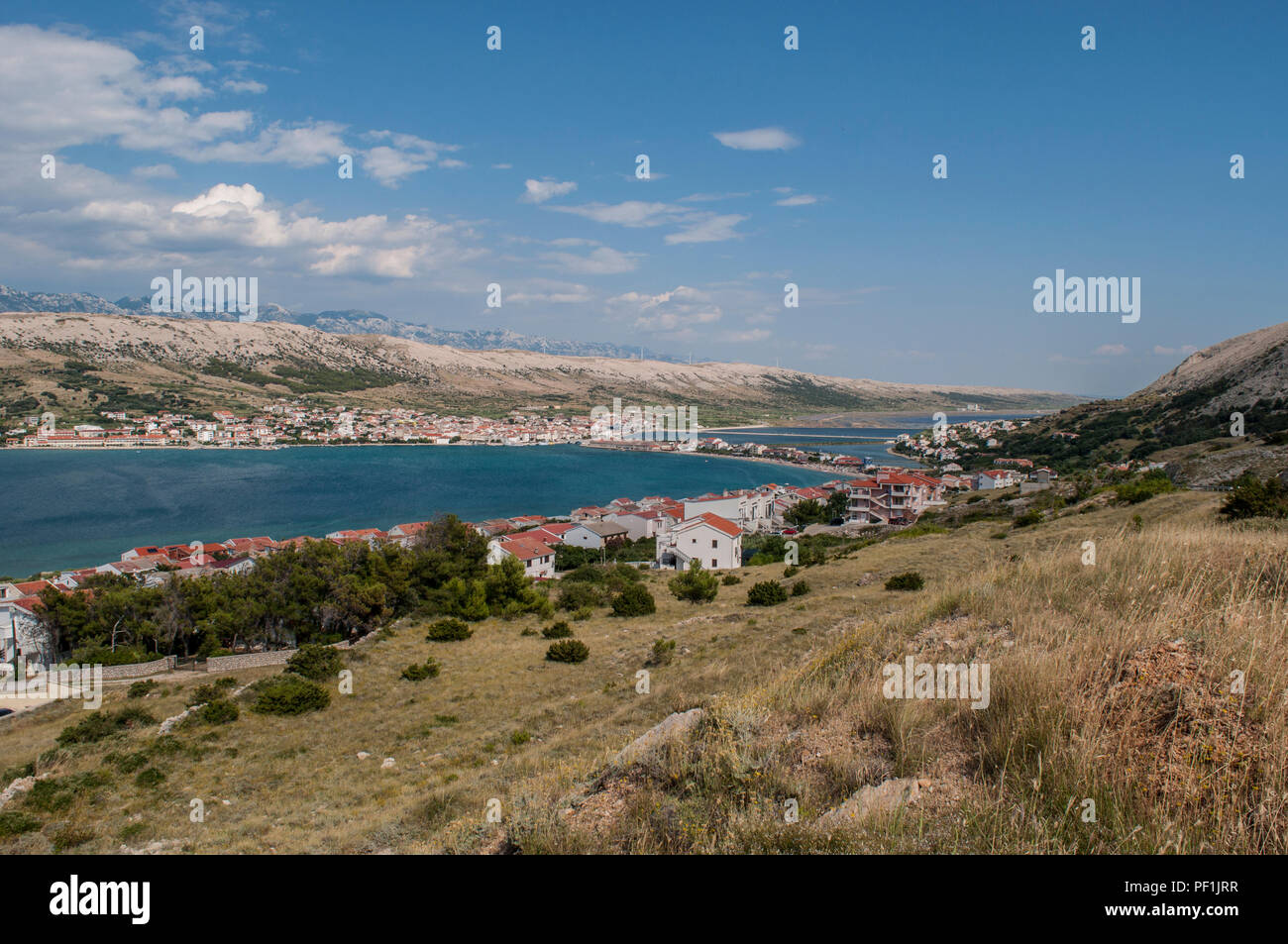 Croatia, Europe: panoramic view of the fjord and the village of Pag ...