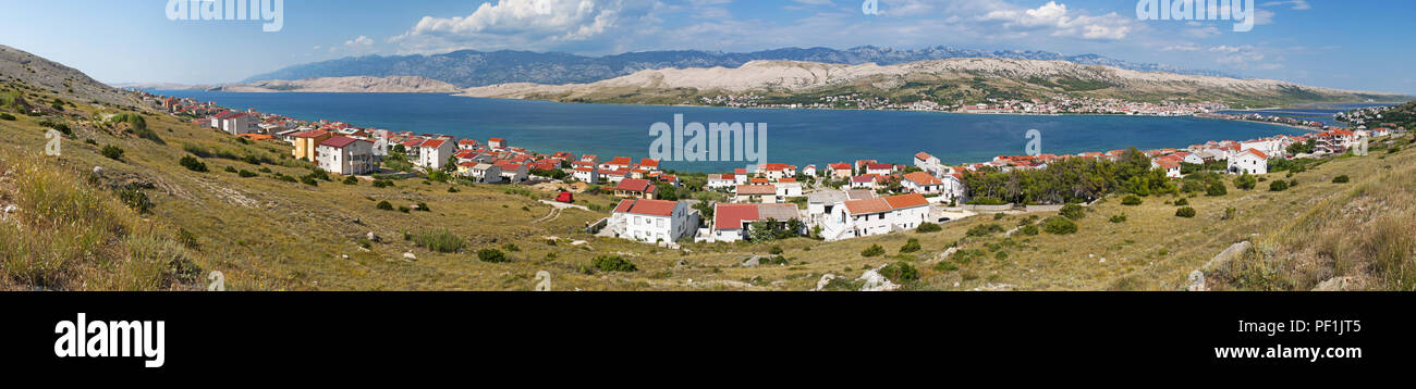 Croatia, Europe: panoramic view of the fjord and the village of Pag ...