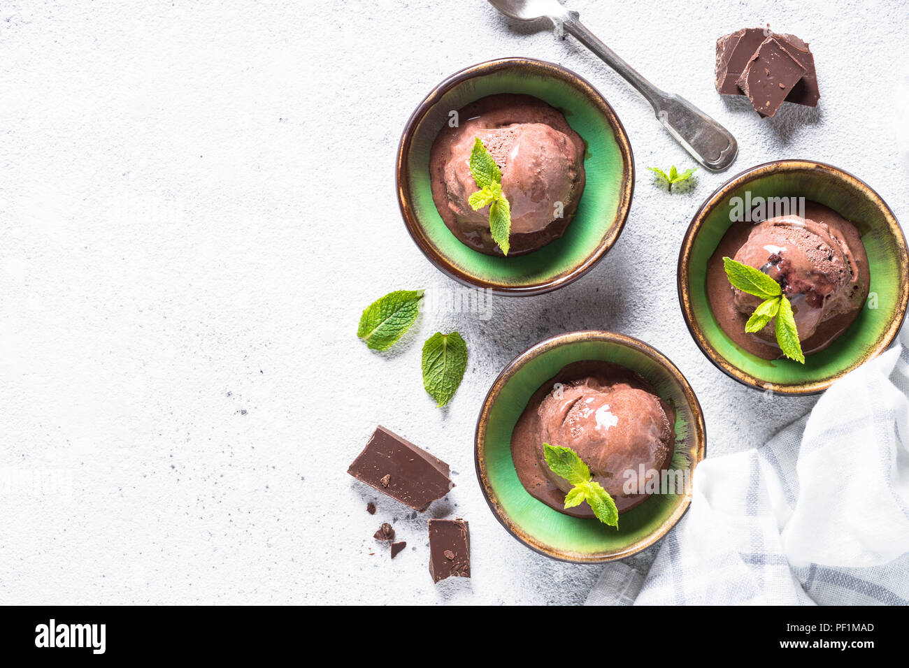 Chocolate ice cream top view on white Stock Photo - Alamy