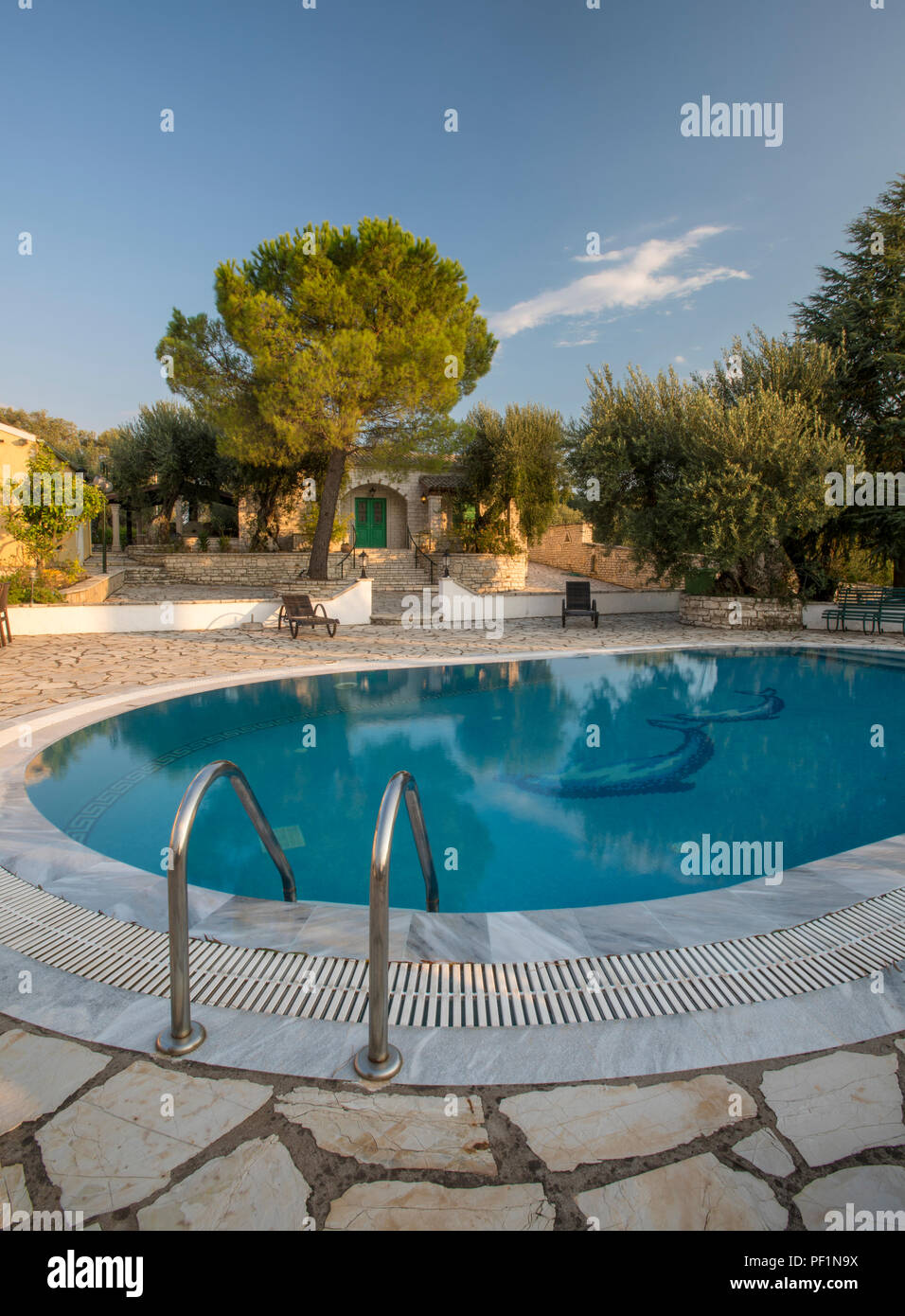 swimming pool steps or ladder at a luxury greek villa thea at kassiopi ...