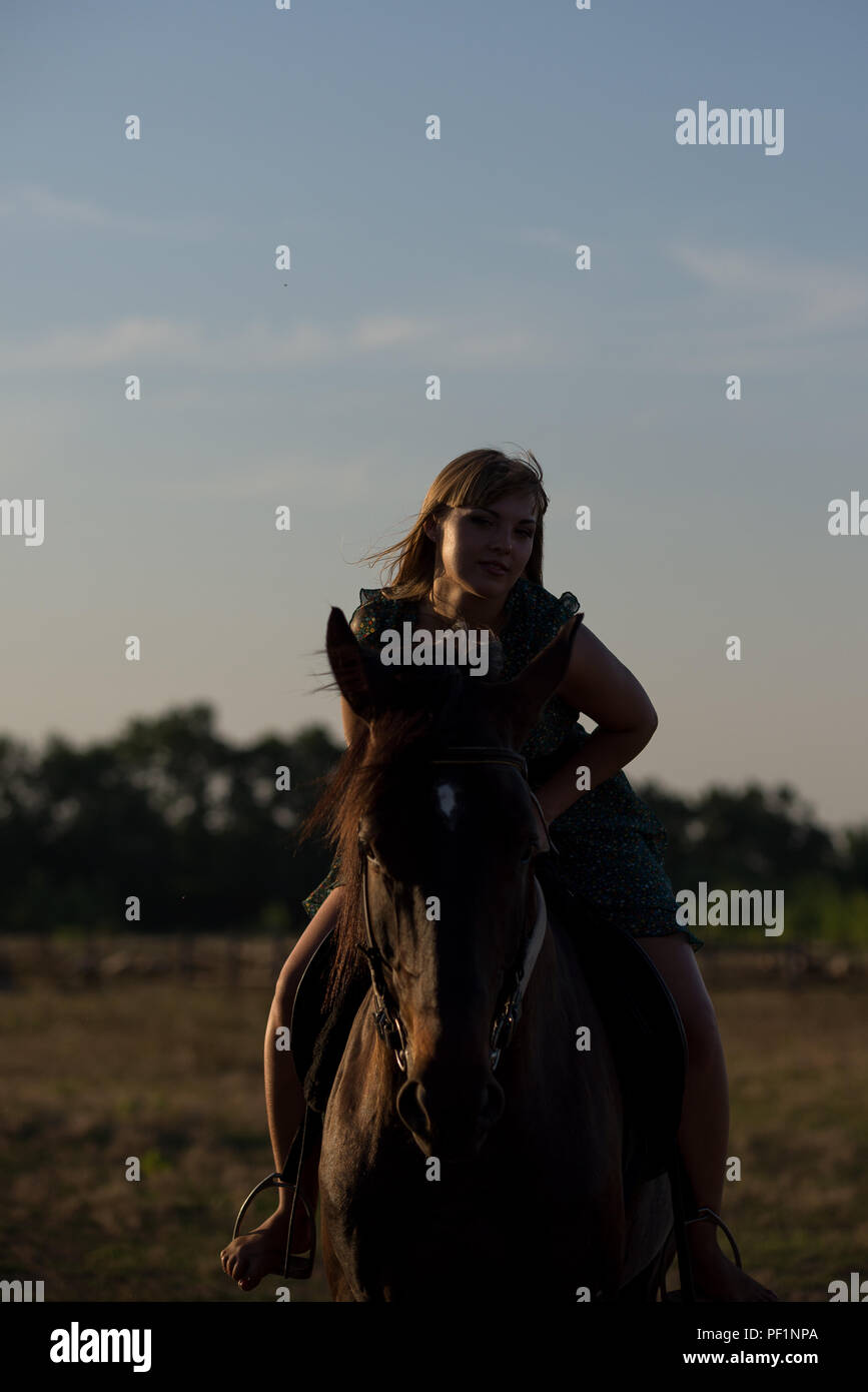 Young beautiful girl with a horse on nature Stock Photo - Alamy