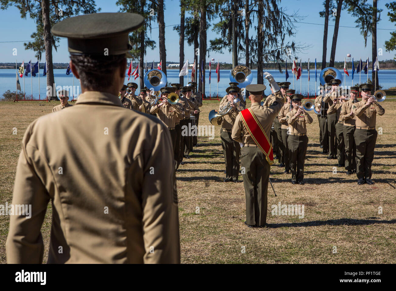 The 2nd Marine Aircraft Wing Band plays after the change of directors ...