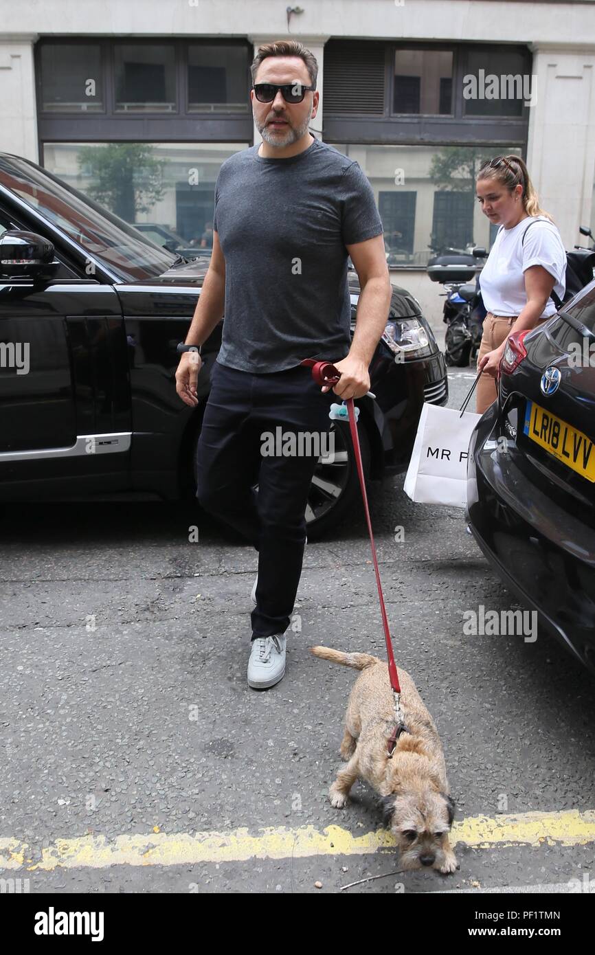 David Walliams seen at Radio 2 for radio interviews with his dog Bert ...