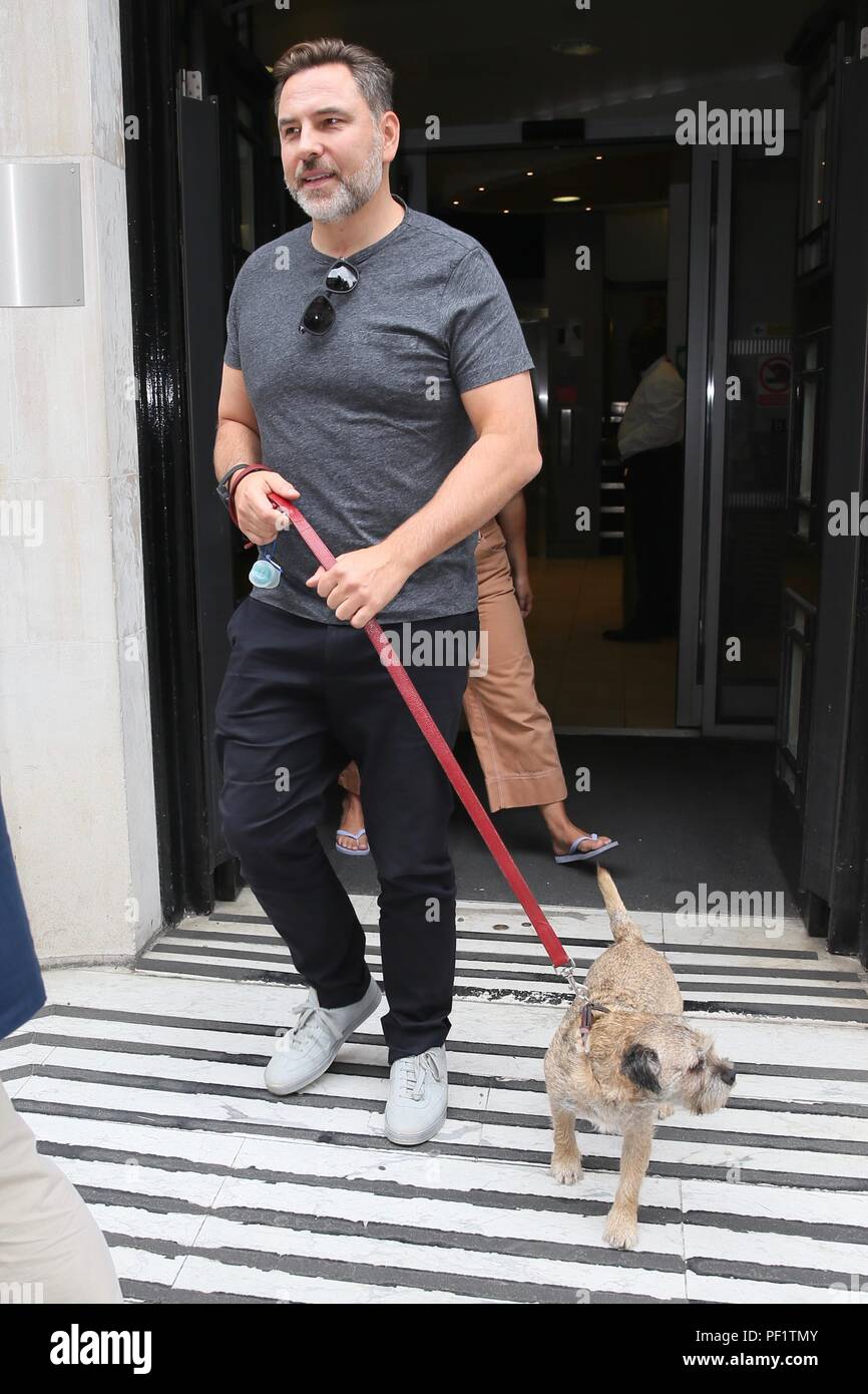 David Walliams seen at Radio 2 for radio interviews with his dog Bert ...