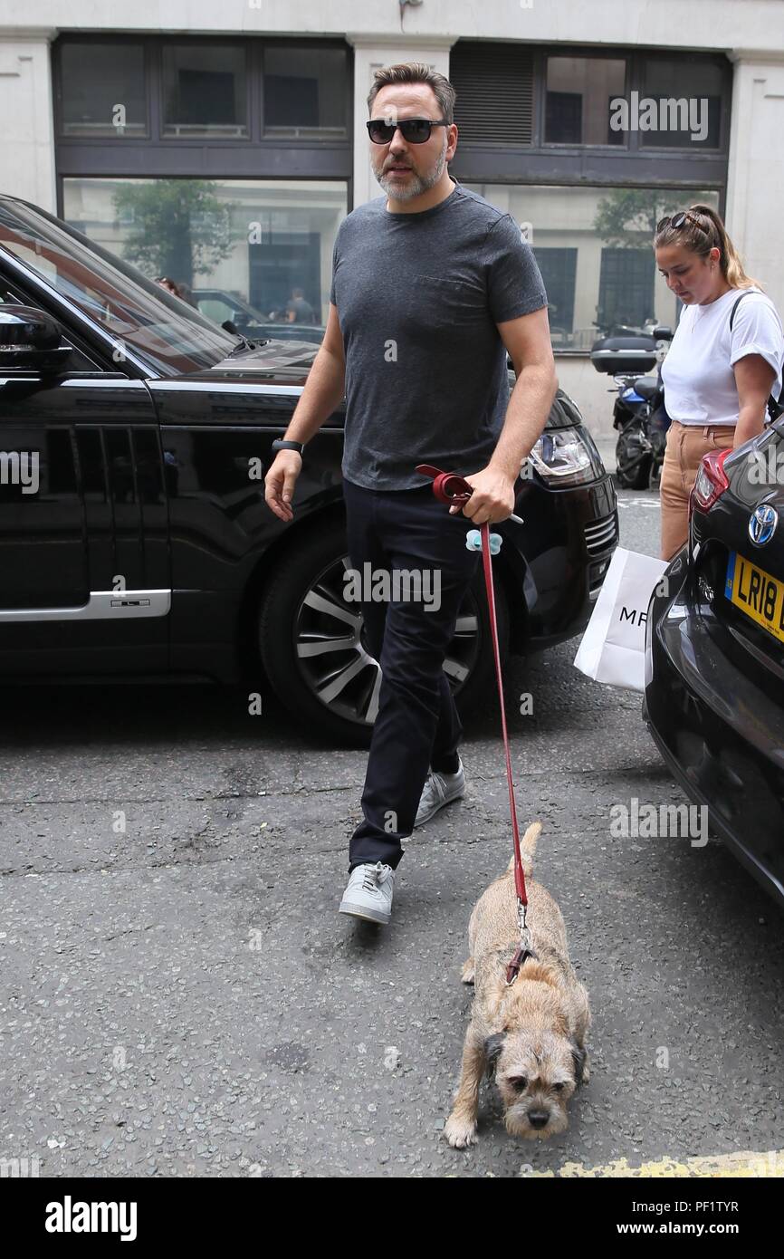 David Walliams seen at Radio 2 for radio interviews with his dog Bert ...