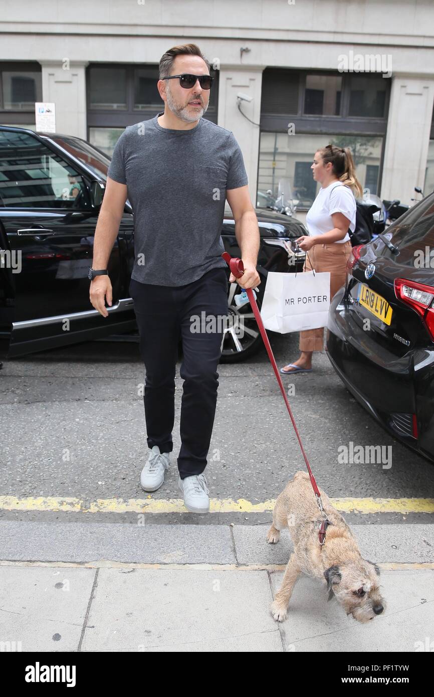 David Walliams seen at Radio 2 for radio interviews with his dog Bert ...