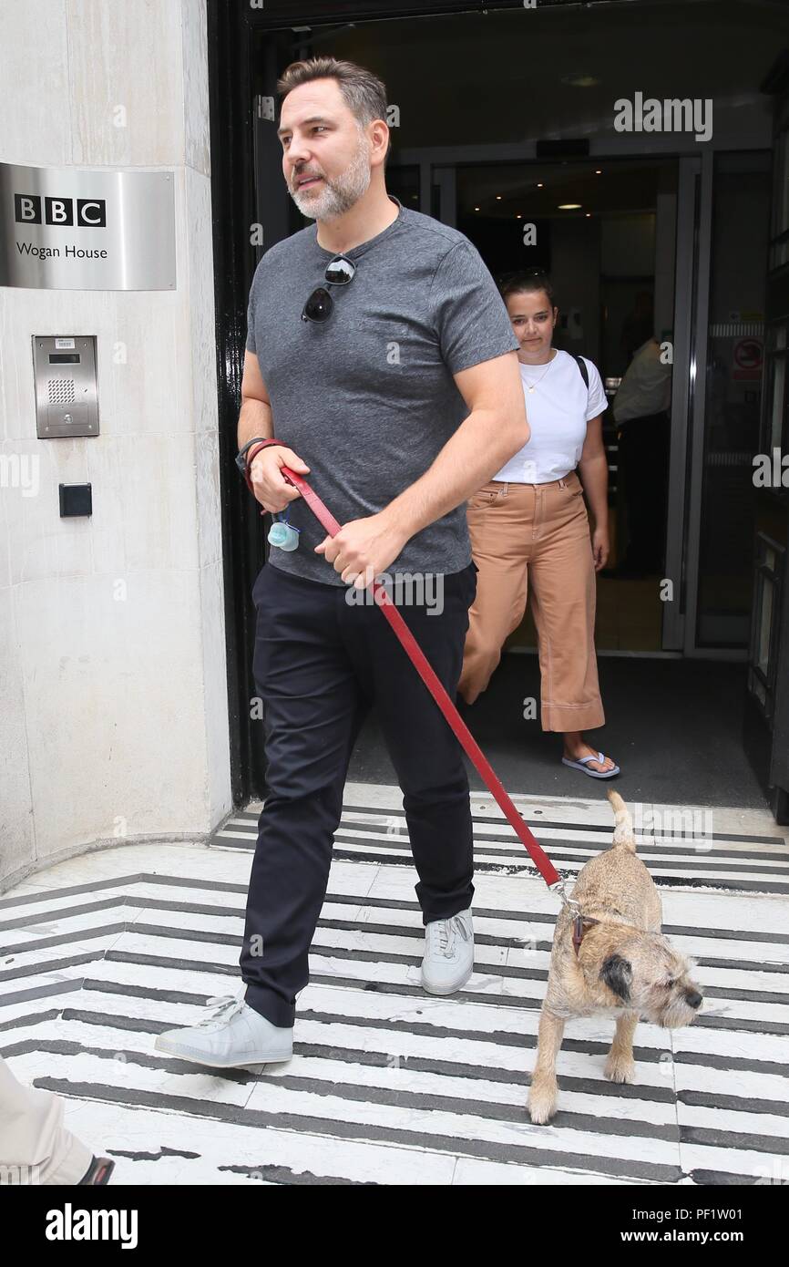 David Walliams seen at Radio 2 for radio interviews with his dog Bert ...