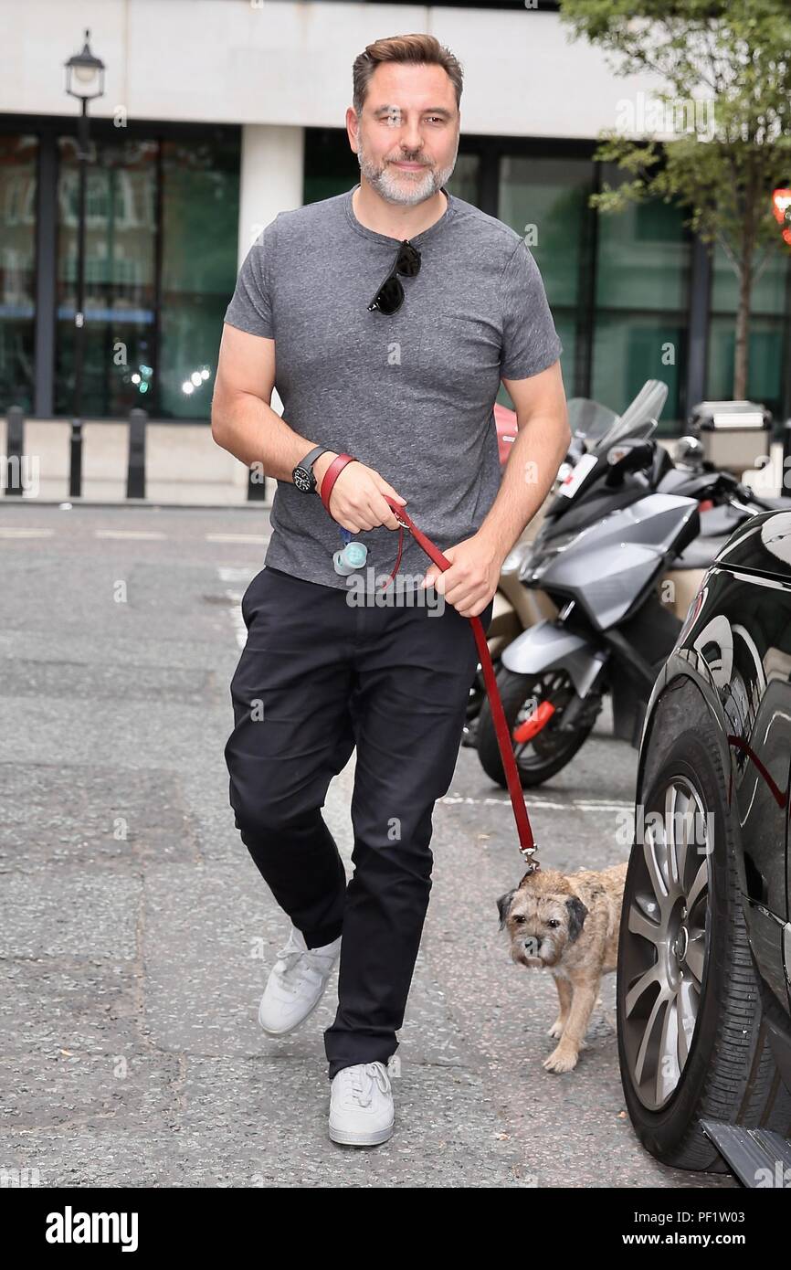David Walliams seen at Radio 2 for radio interviews with his dog Bert ...