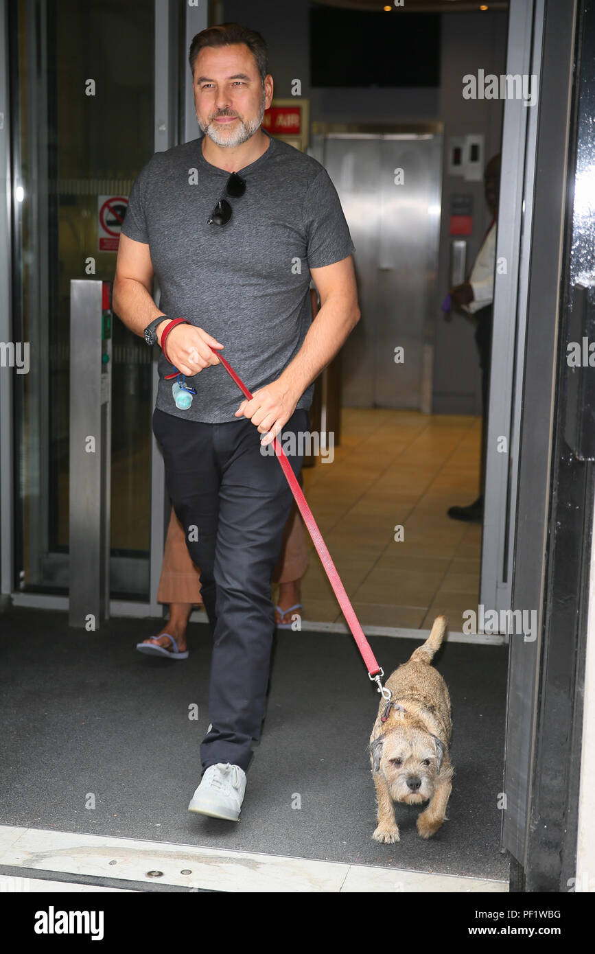 David Walliams seen leaving BBC Radio Two Studio with his dog Bert ...