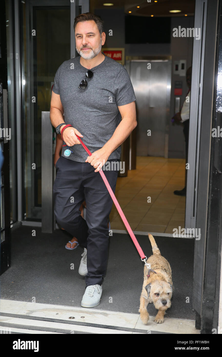 David Walliams seen leaving BBC Radio Two Studio with his dog Bert ...