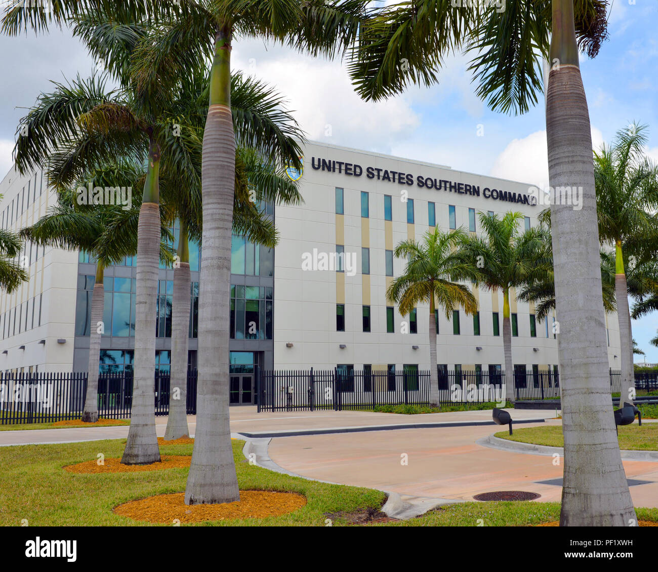 An oblique view of the front of U.S. Southern Command's headquarters ...