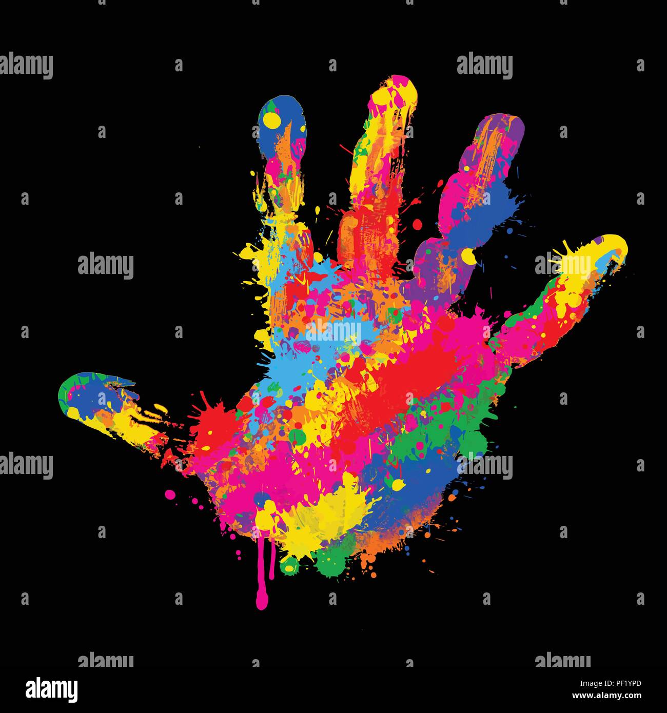 Colorful handprint on black background, vector illustration Stock ...