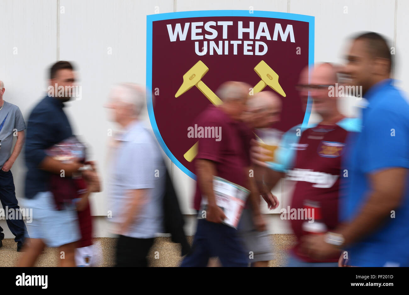 The West Ham United crest on the building outside the stadium before ...