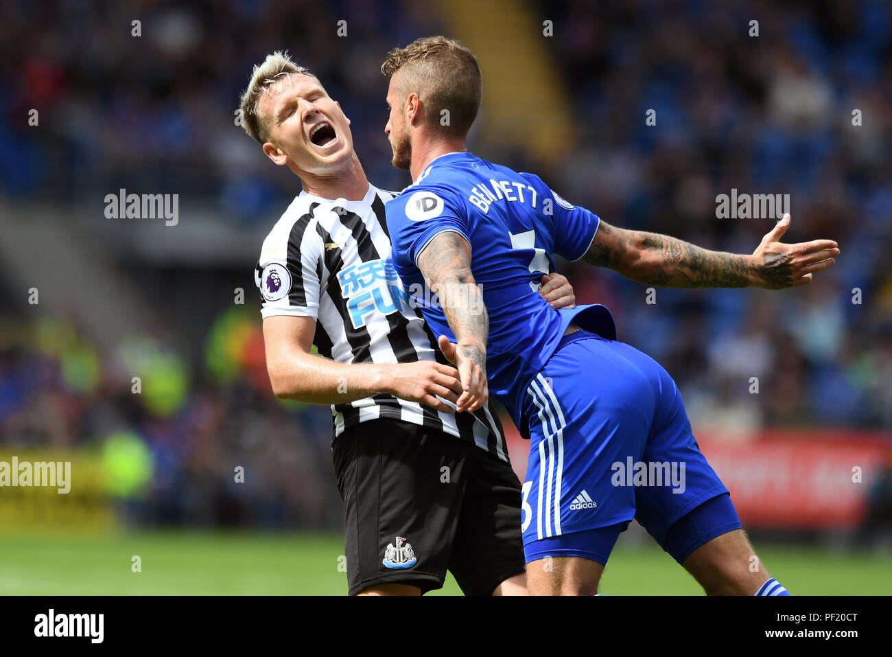 Cardiff City's Joe Bennett (right) and Newcastle United's Matt Ritchie ...