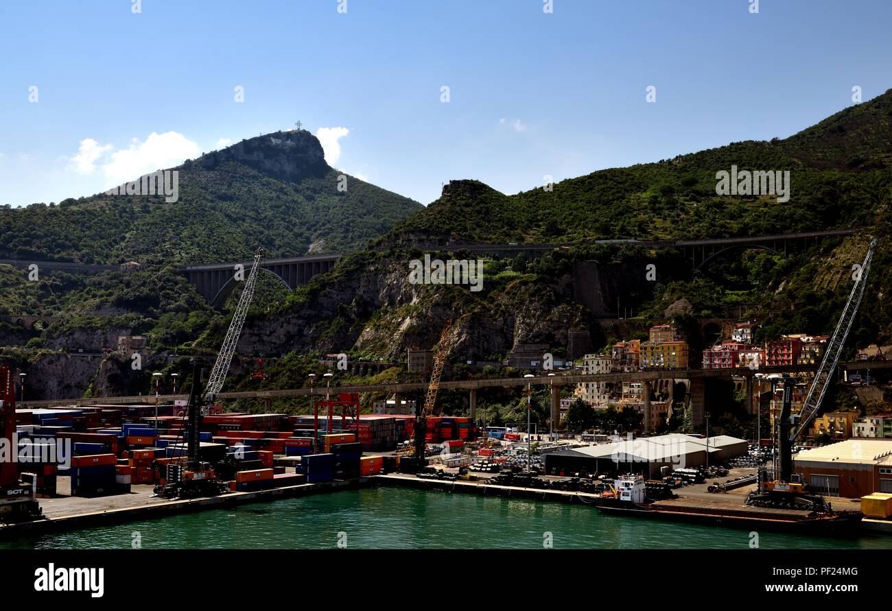 Port of Salerno, Italy - July 2018: Containers and crane of the Port of ...