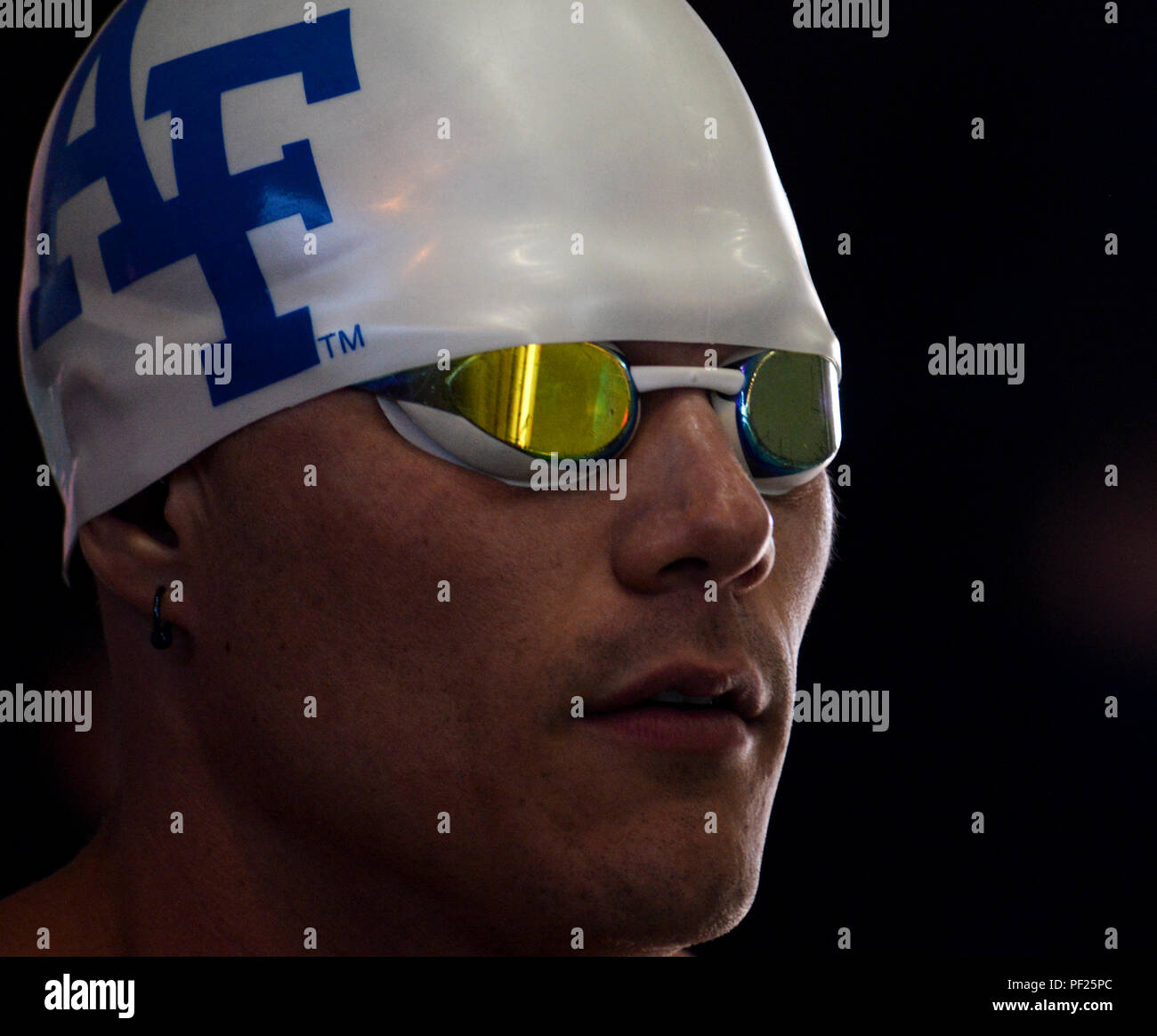 Timothy Babb looks on before competing in the 50 meter freestyle during ...