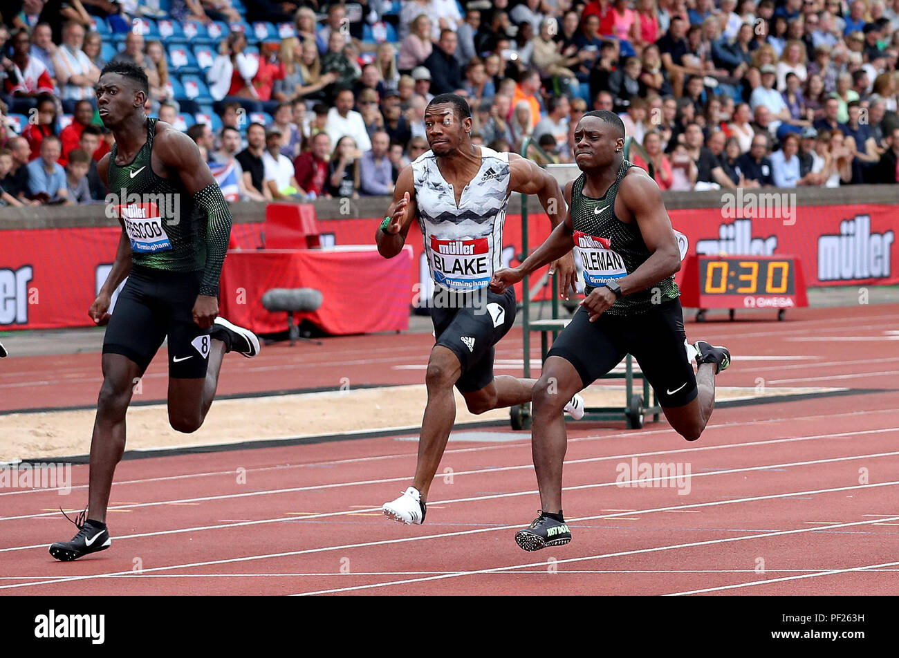Great Britain's Reece Prescod (left) finishes second and USA's ...