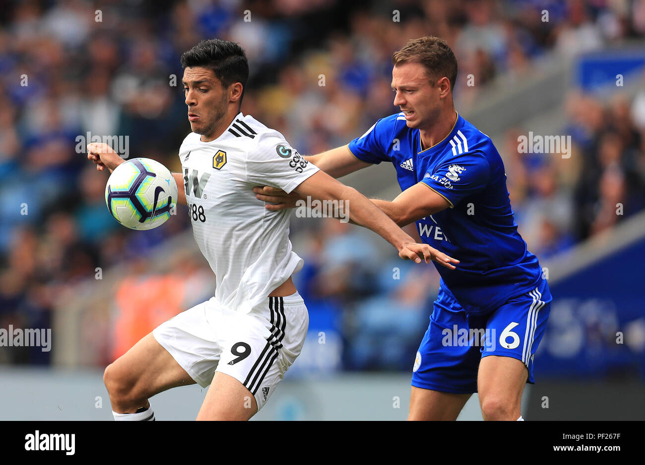 Wolverhampton Wanderers' Raul Jimenez (left) and Leicester City's Jonny ...