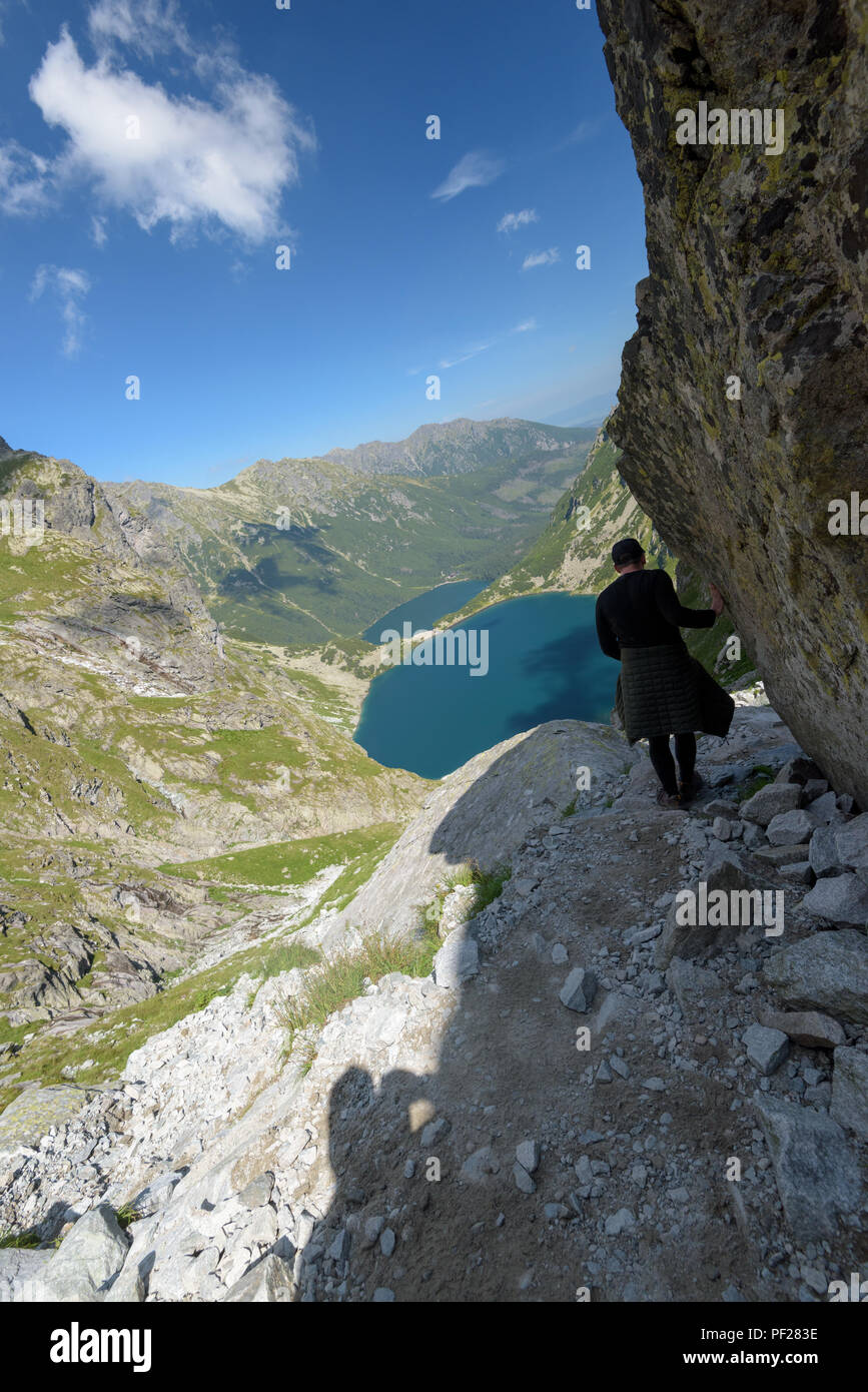 Zakopane, Poland - Aug 13, 2018: Hiker at the Czarny Staw pod Rysami ...