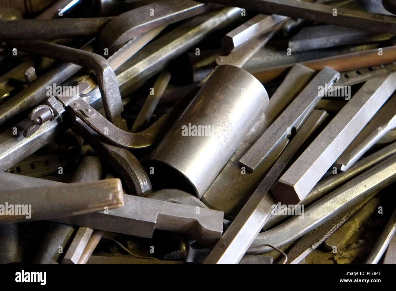 Steel tools for shaping silver in a Cotswold silversmiths Stock Photo ...