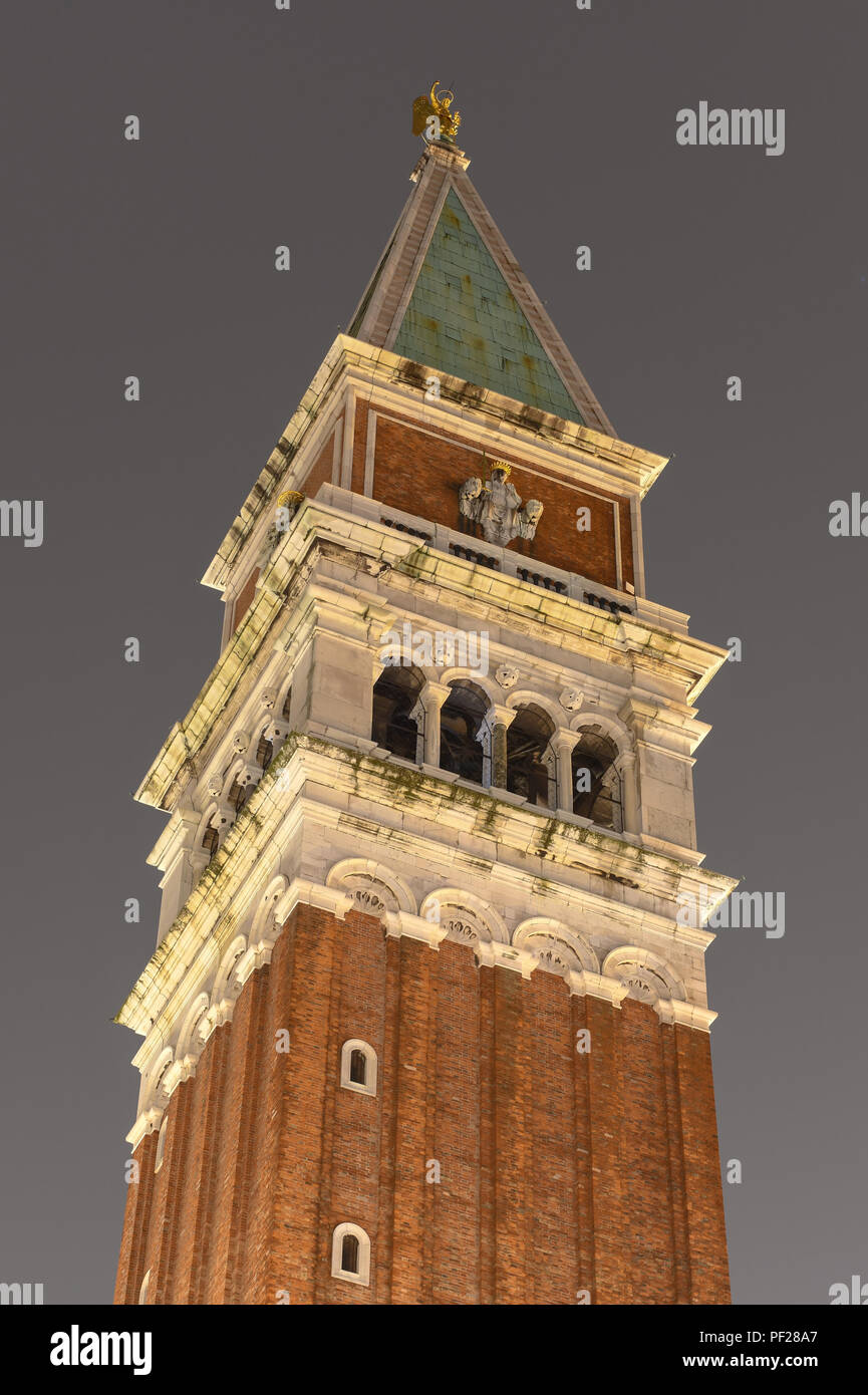 The bell tower in Saint Mark's Square in Venice, Italy at night Stock ...