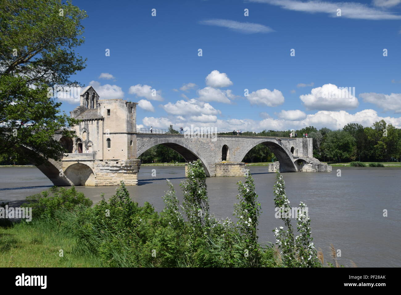 The historic bridge of Saint Benezet on the Rhone River in Avignon ...