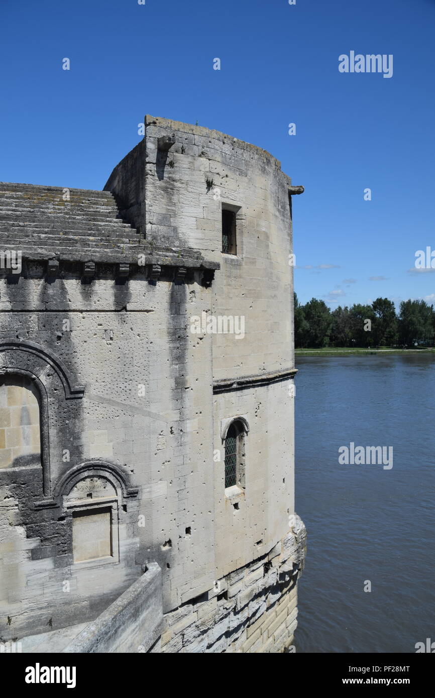 The famous bridge of Saint Benezet across the Rhone RIver in Avignon ...