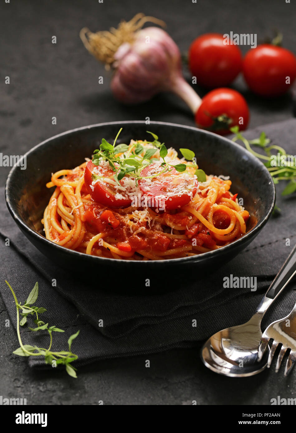 Spaghetti with tomato sauce and Parmesan cheese Stock Photo - Alamy