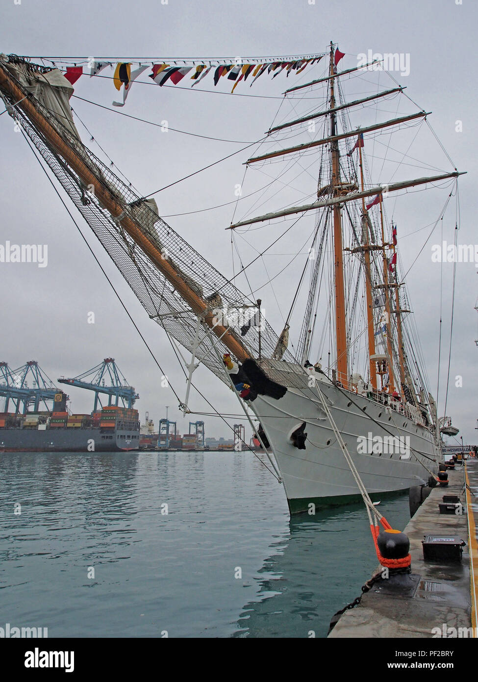 Bow view of the Esmeralda from Chile moored to the dock during the ...