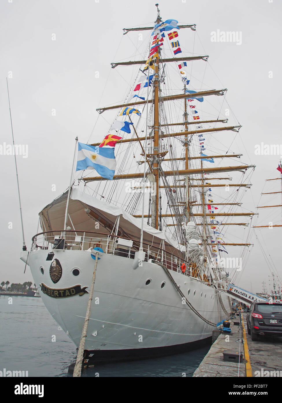 Stern view of the ARA Libertad from Argentina moored to the dock during ...