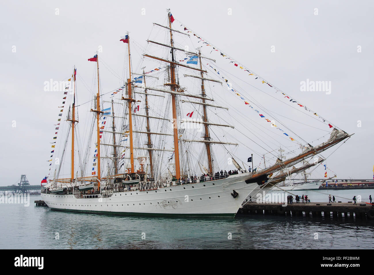 Starboard view of the Esmeralda sailing ship from Chile moored to the ...