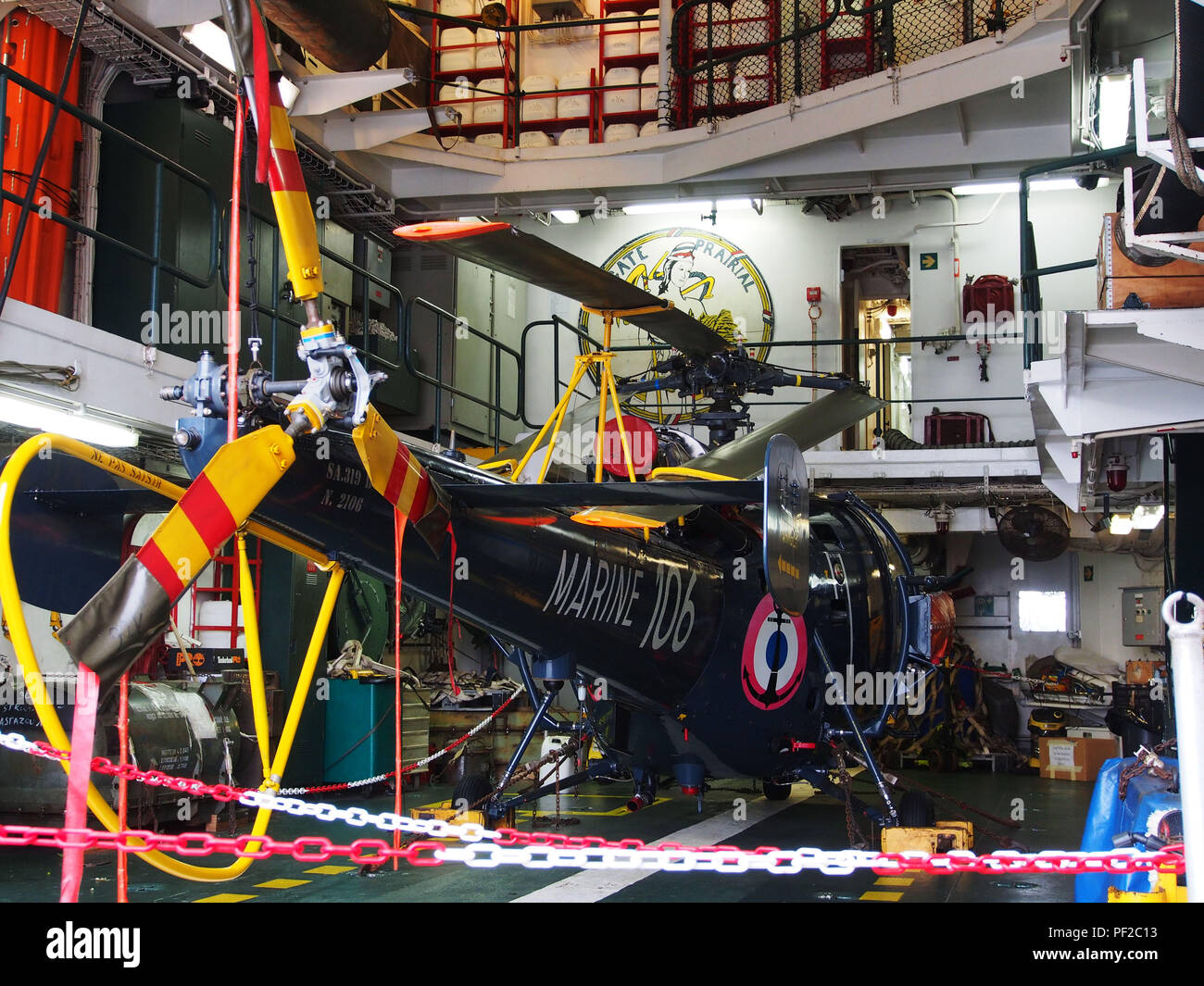 SA-319B Alouette III Helicopter inside the hangar of the monitoring ...
