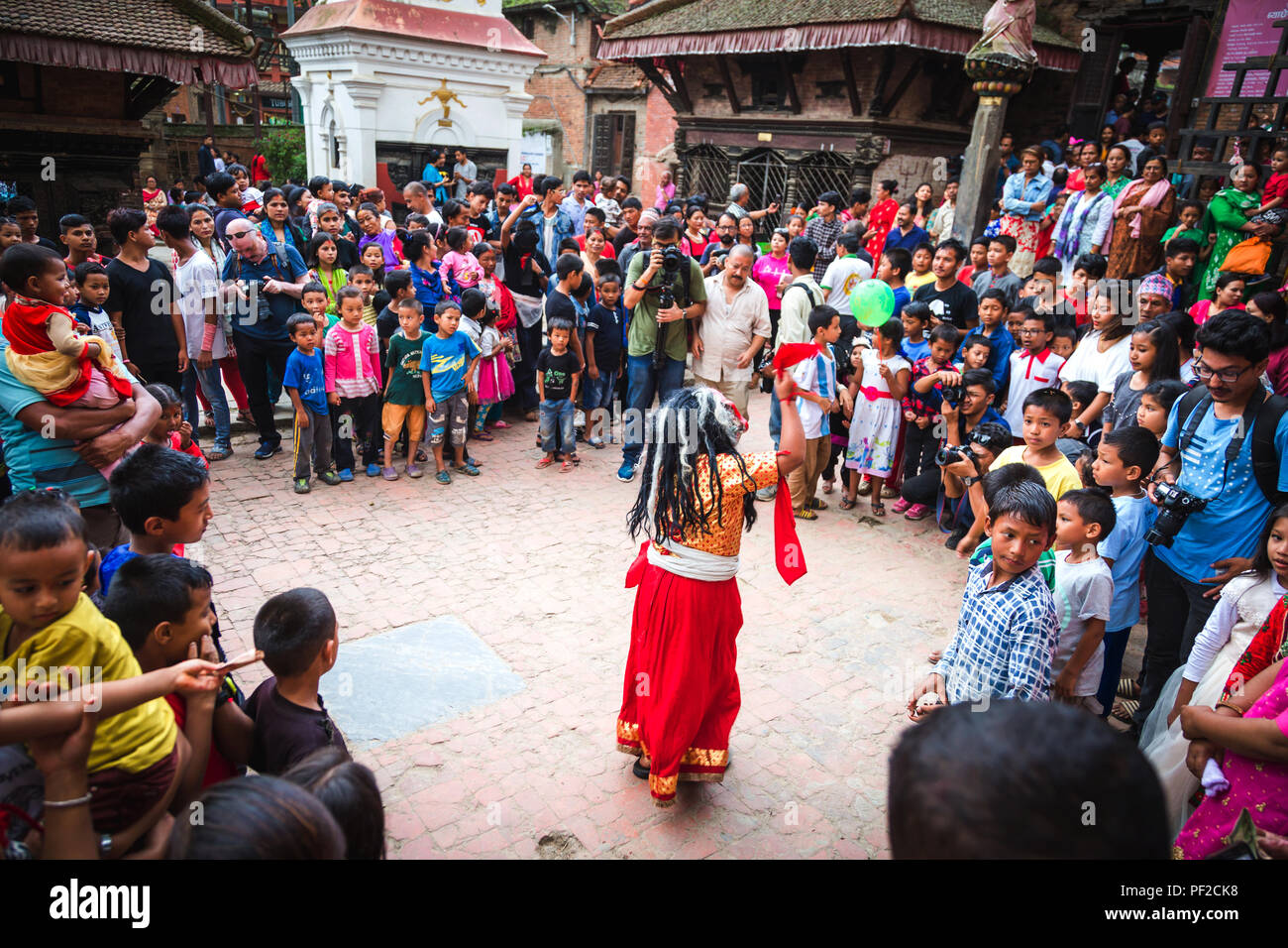 kathmandu,Nepal - Aug 17,2018: Lakhey Dance is one of the most popular ...