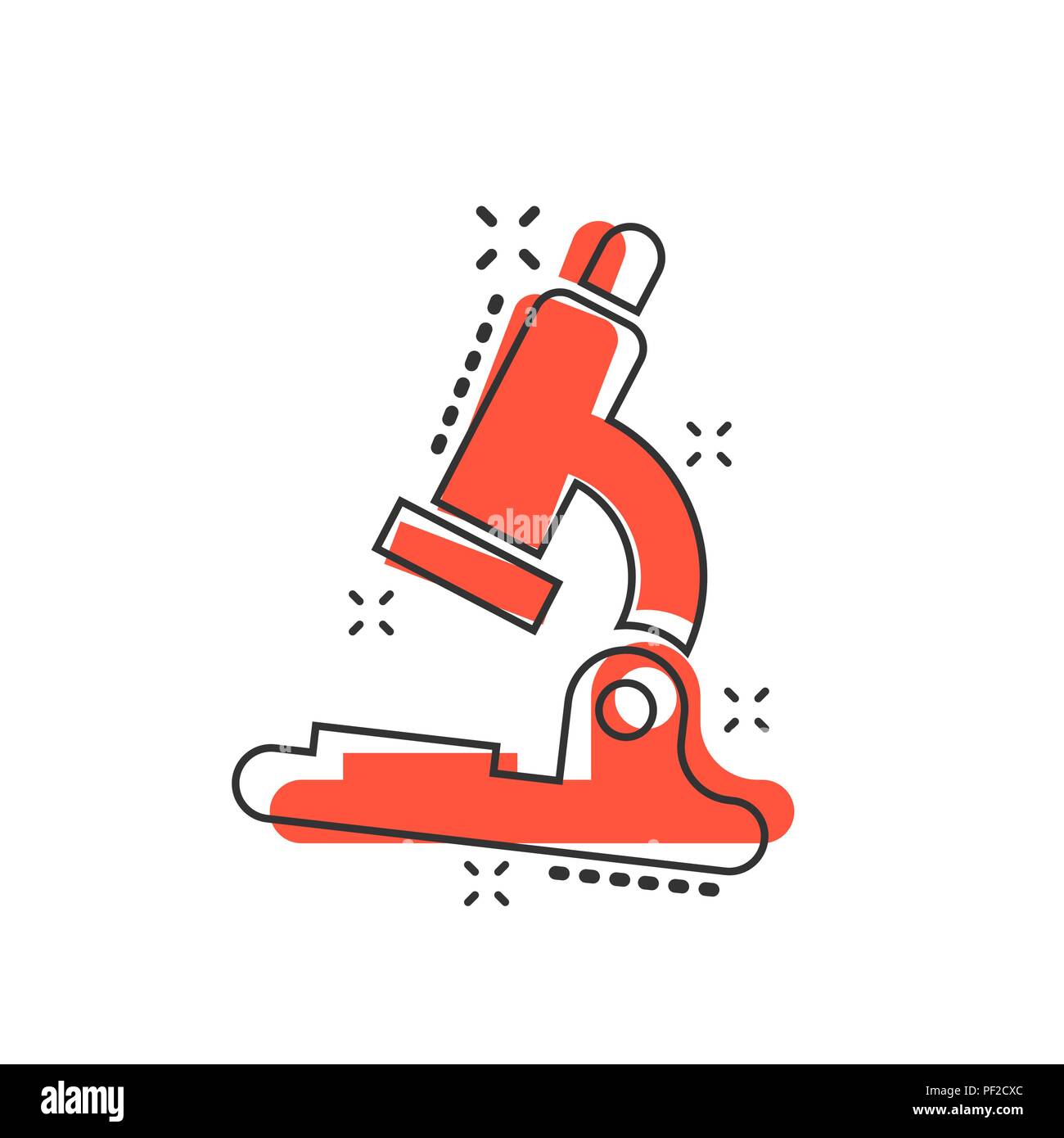 Vector cartoon microscope lab icon in comic style. Microscope sign ...