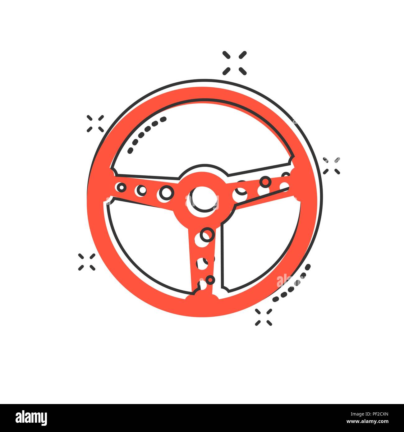 Vector cartoon steering wheel icon in comic style. Rudder wheel sign ...