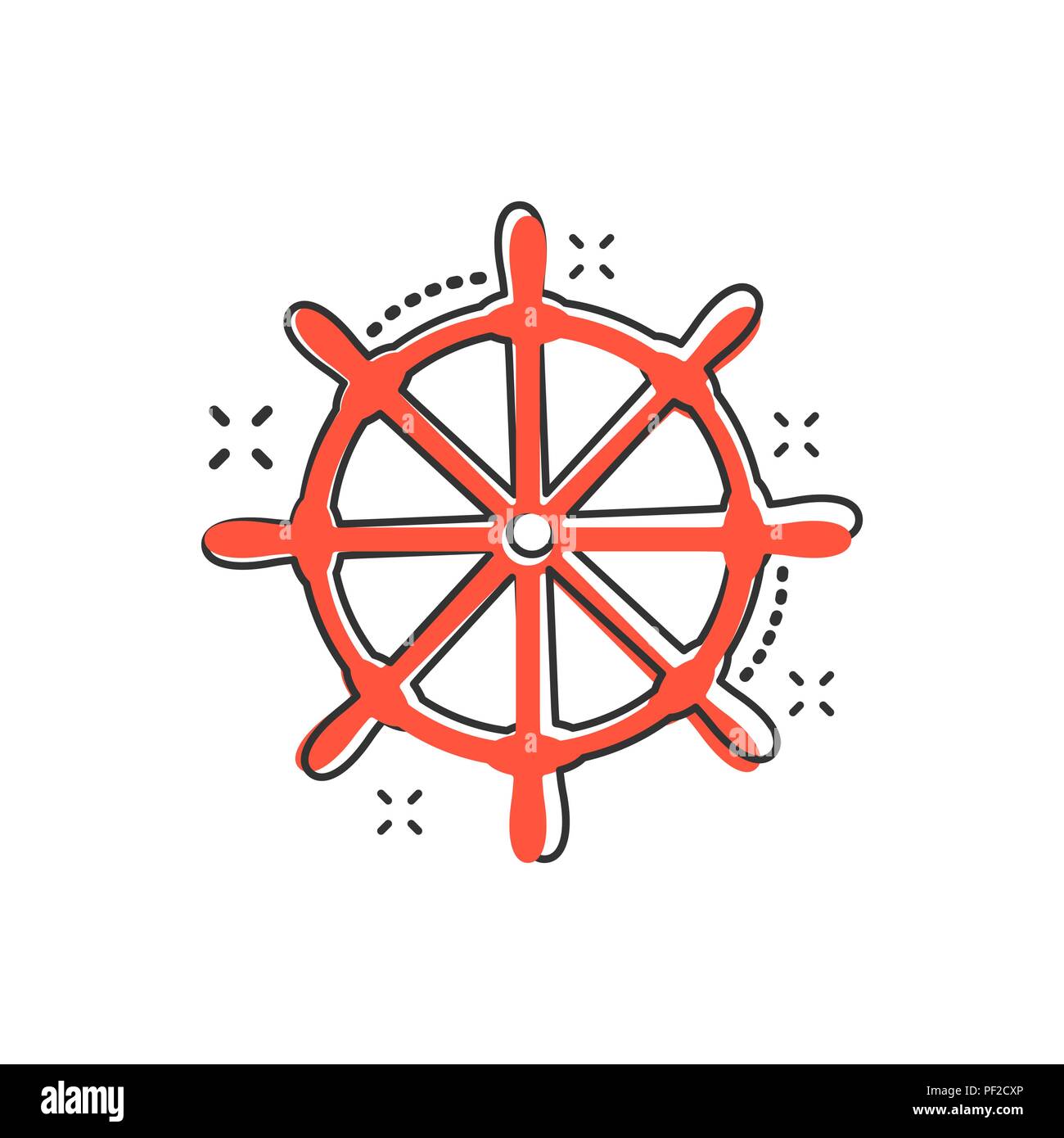 Vector cartoon steering wheel rudder icon in comic style. Rudder wheel ...