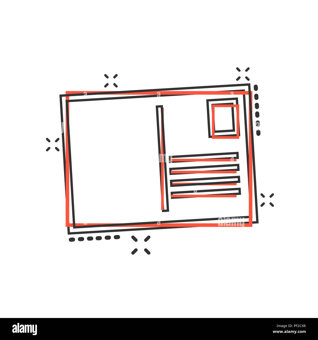 Vector cartoon postcard envelope icon in comic style. Postcard sign ...